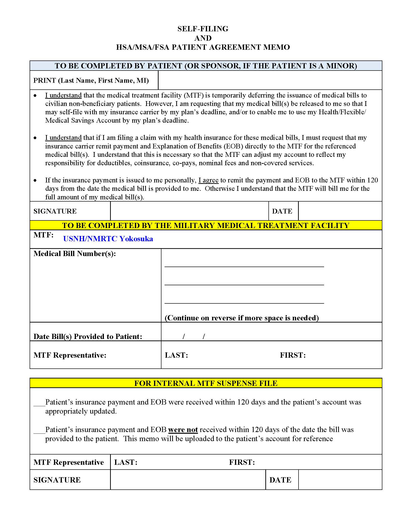 U.S. Naval Hospital Yokosuka > Patient Resources > Billing Information